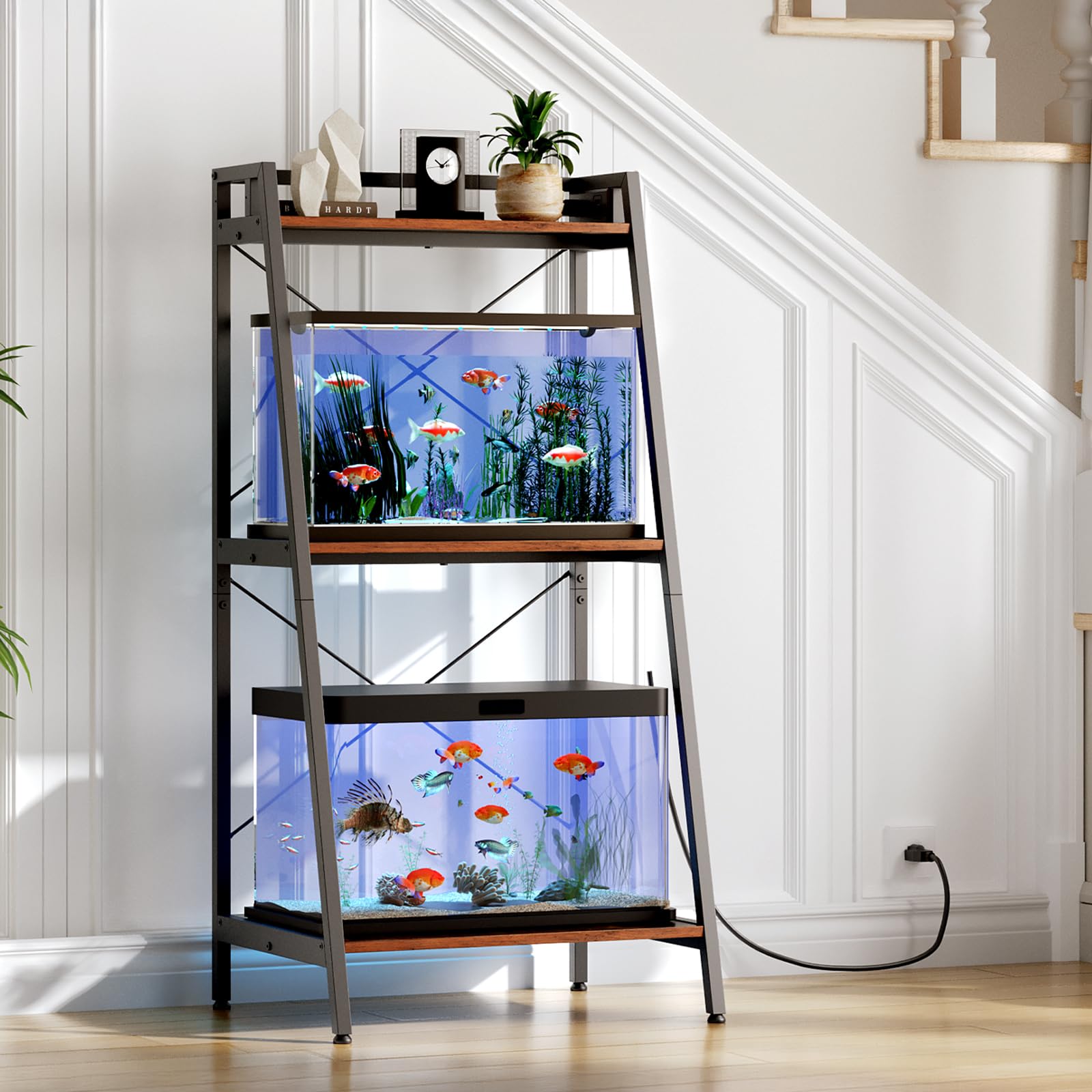 Amazon.com: Herture 5-10 Gallon Fish Tank Stand with Shelf, Metal Frame ...