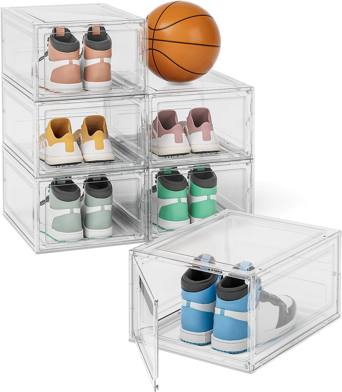 Amazon.com: FUNLAX Shoe Storage Box, 6 Pack Shoe Boxes Clear Plastic ...