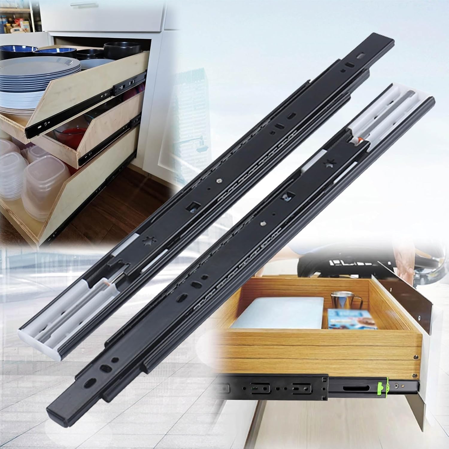 1 Pair Heavy Duty Drawer Slides 10/12/14/16/18/20/22/24 Inch Soft Close ...