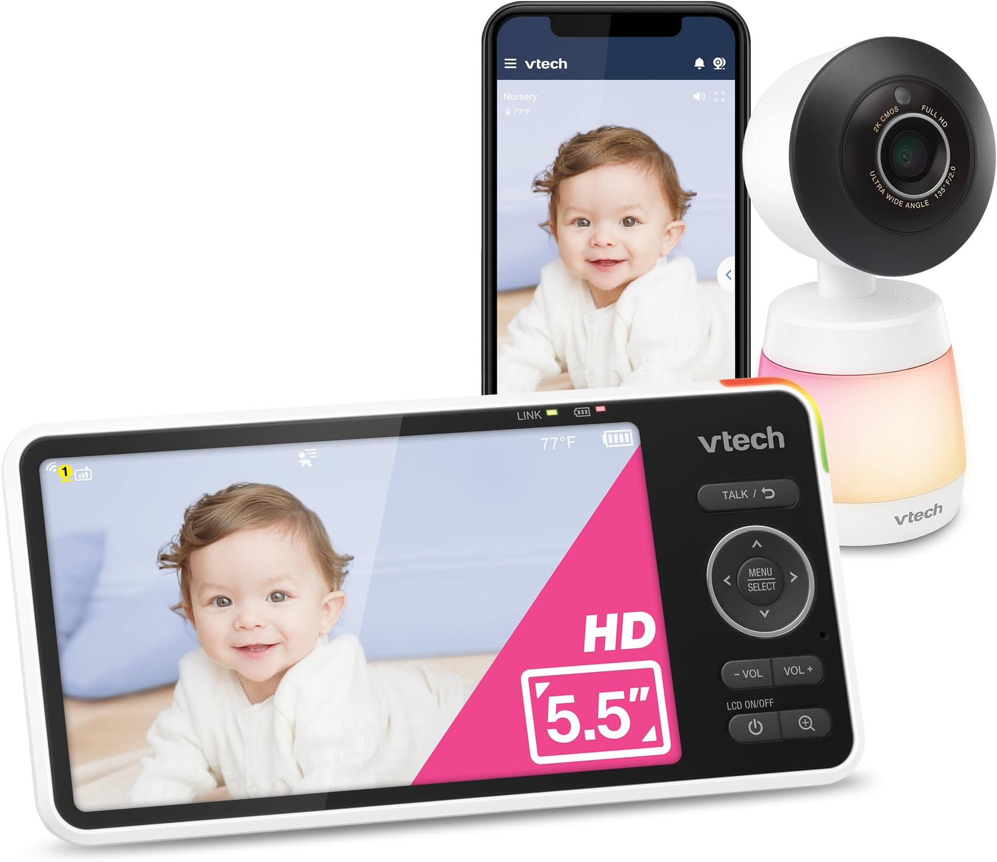 Amazon.com: VTech Smart WiFi Baby Monitor, 2K Camera, 5.5-inch HD IPS ...