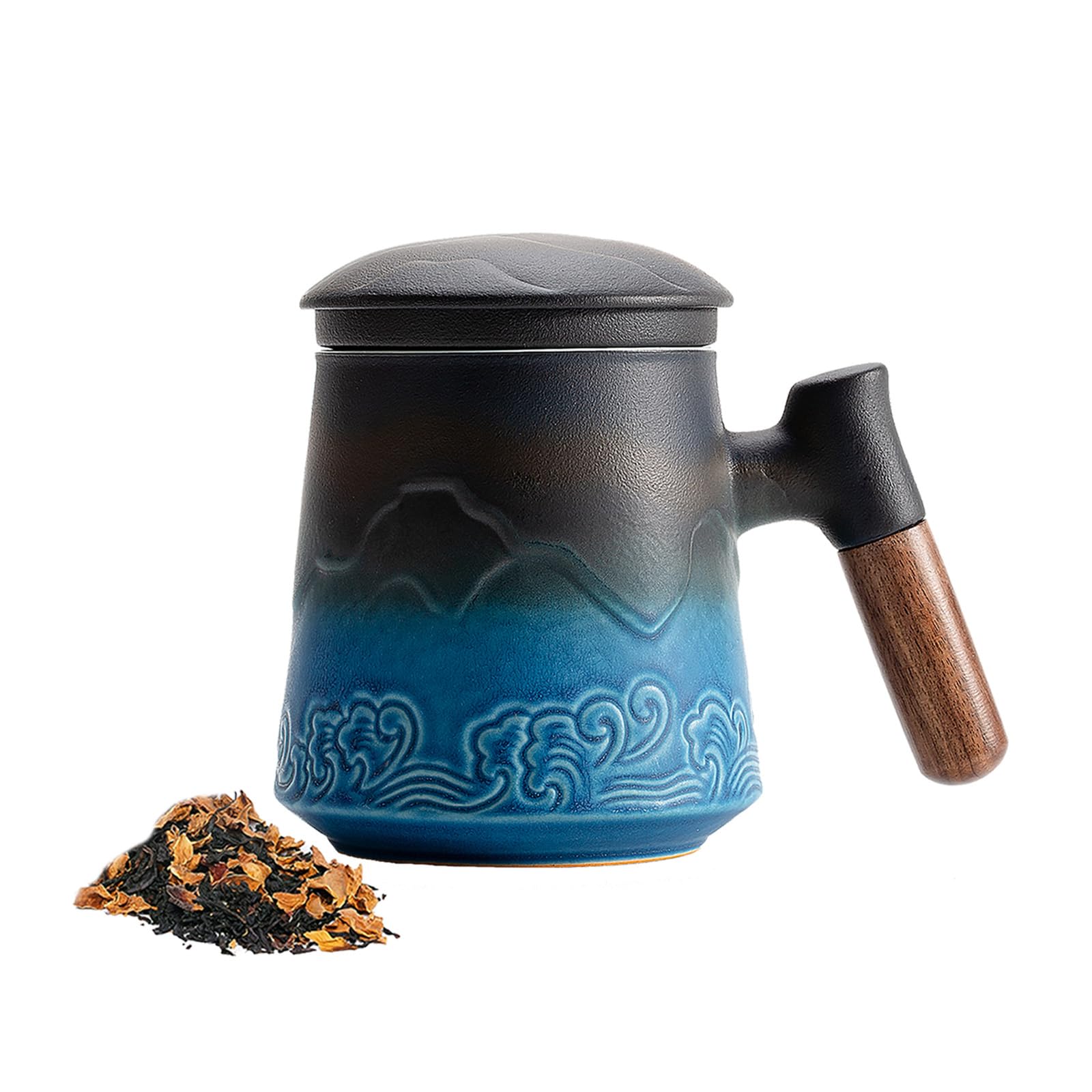 Amazon.com | ZENS Tea Cup with Infuser and Lid, 15.2oz Embossed Blue ...