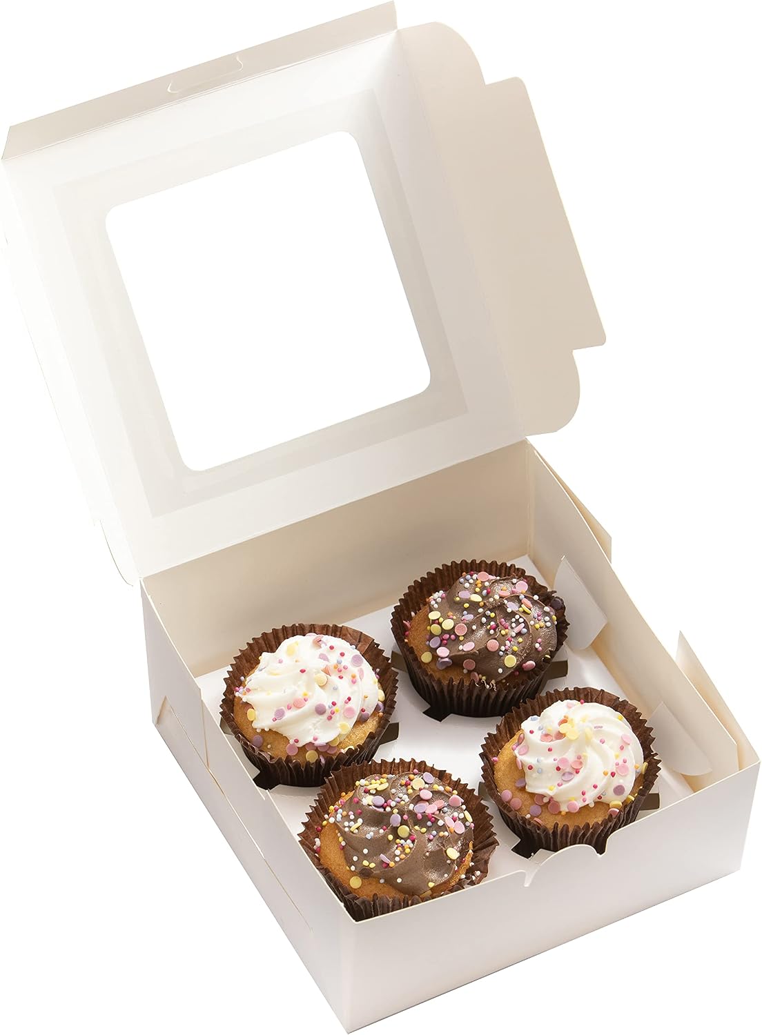 HomeBerg 50 x White Cupcake Boxes 4 Hole – White Kraft Cupcake Box ...