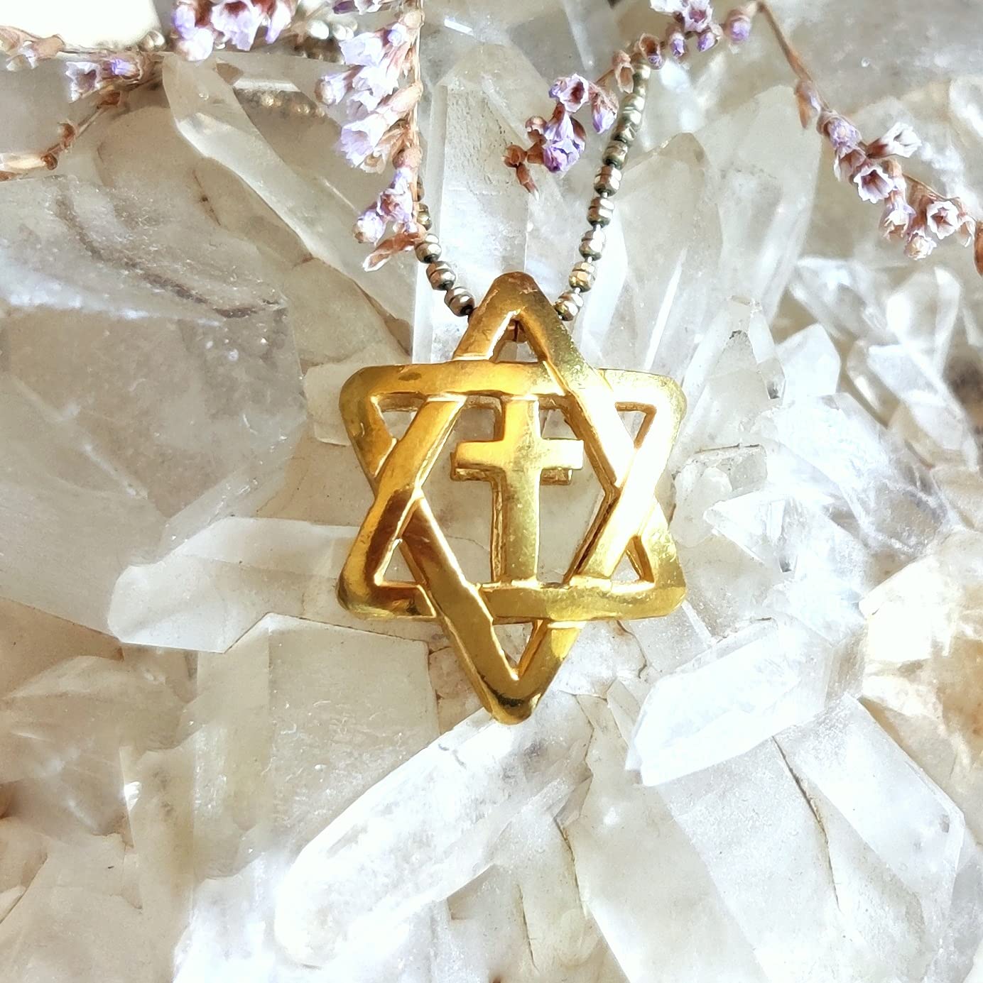 Star of David With Cross Gold Necklace, 3D design Messianic Pendant ...
