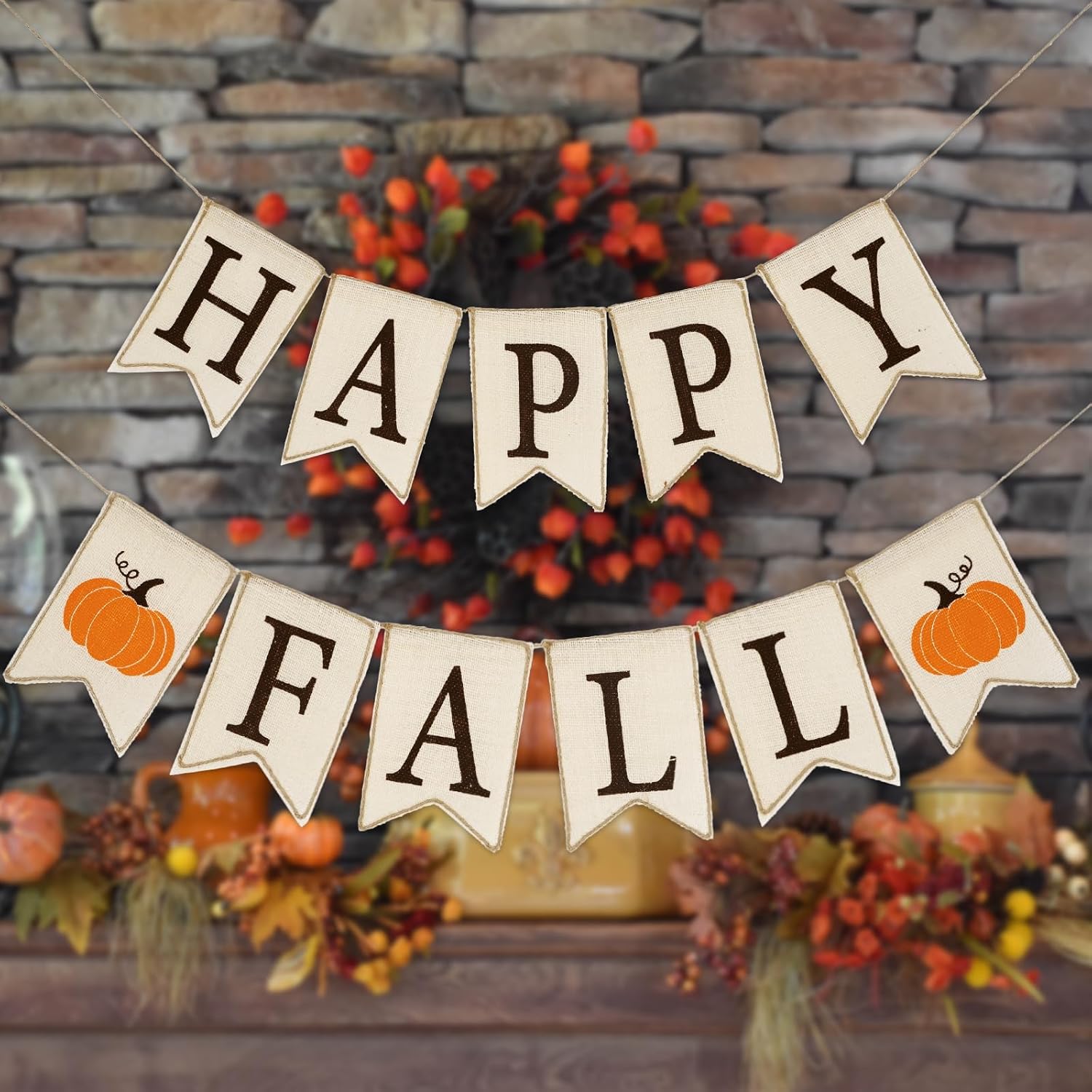 Amazon.com: Whaline 2Pcs Happy Fall Burlap Banner Pumpkin Harvest ...