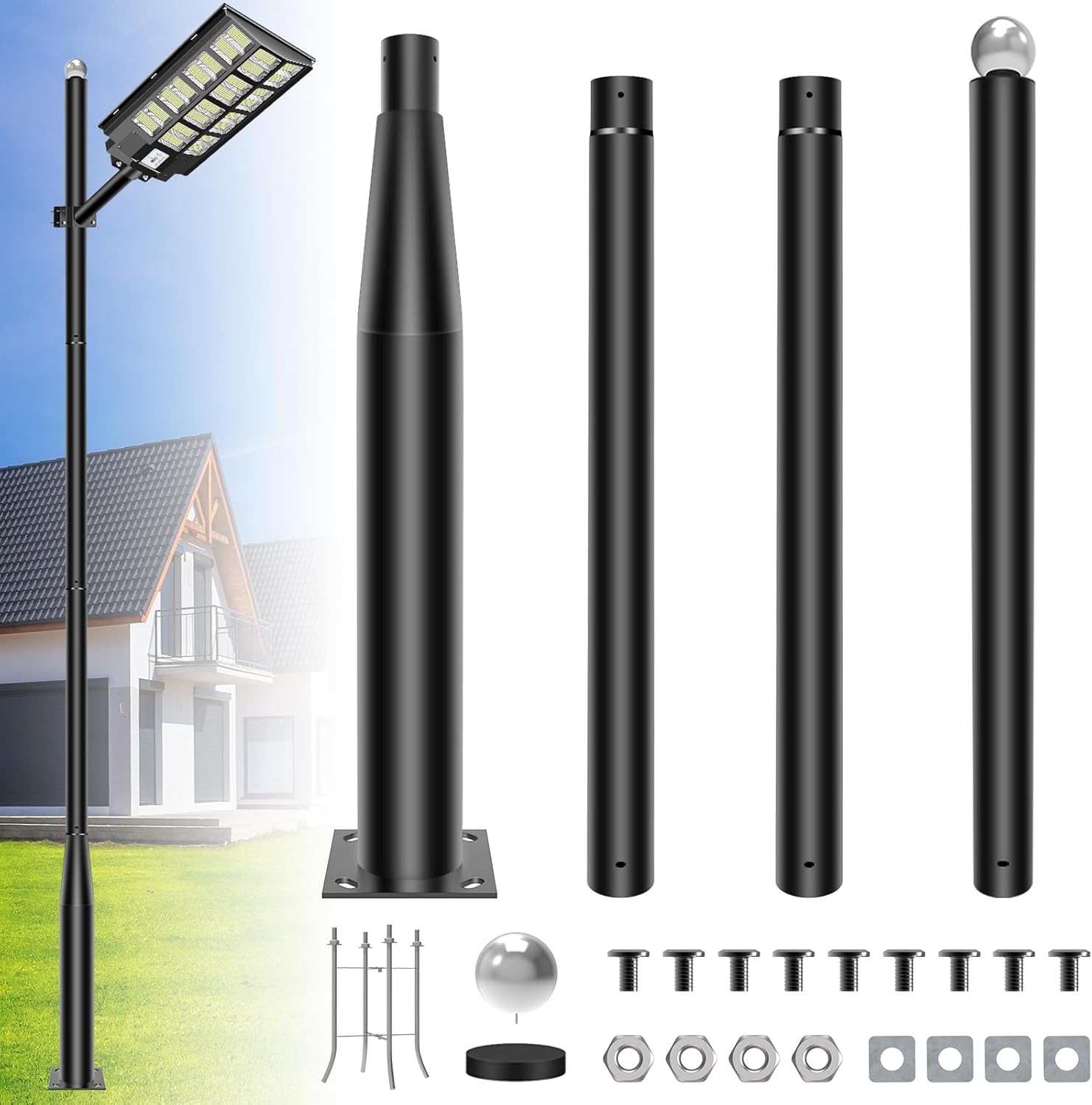 CEDIO Street Light Pole 13ft Tall, Solar Street Lamp Post for Outdoor ...