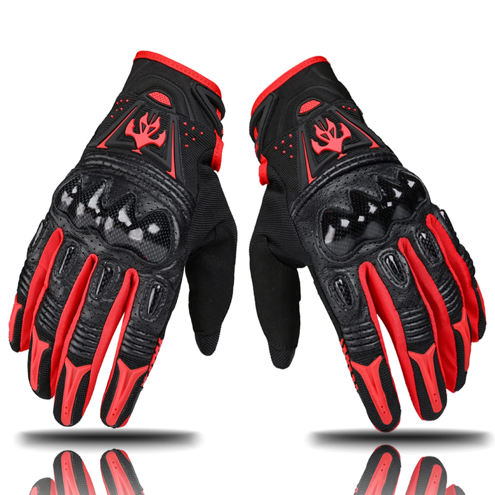 FASTGOOSE Leather Full Finger Motorcycle Gloves Touch Screen Riding MTB ...