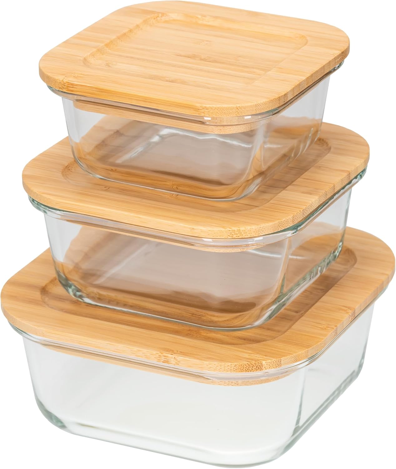 TRANQUIL TOWN Set of 3 Glass Stackable Airtight Containers w/Bamboo Lid ...