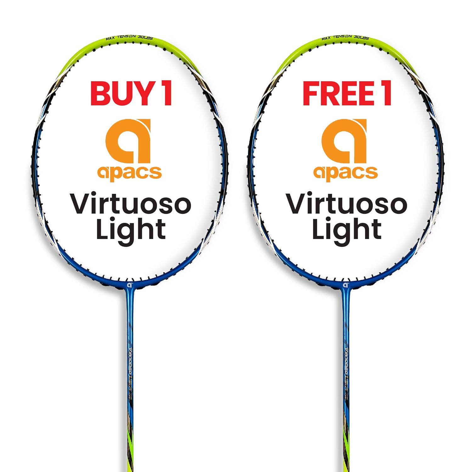 Buy 2X APACS-Sports Virtuoso Light (Blue) Badminton Racket - Aero Box ...