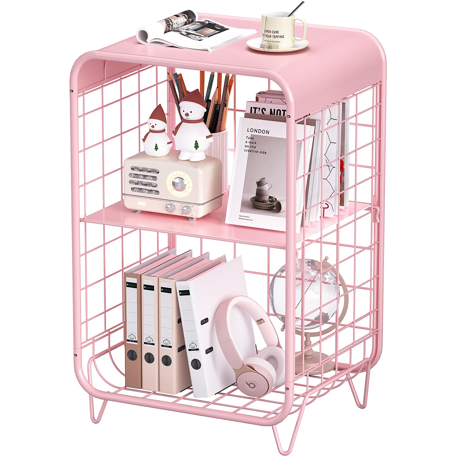 3 Tier Metal Side Table,Cute Nightstand, Coffee End Table with Storage ...