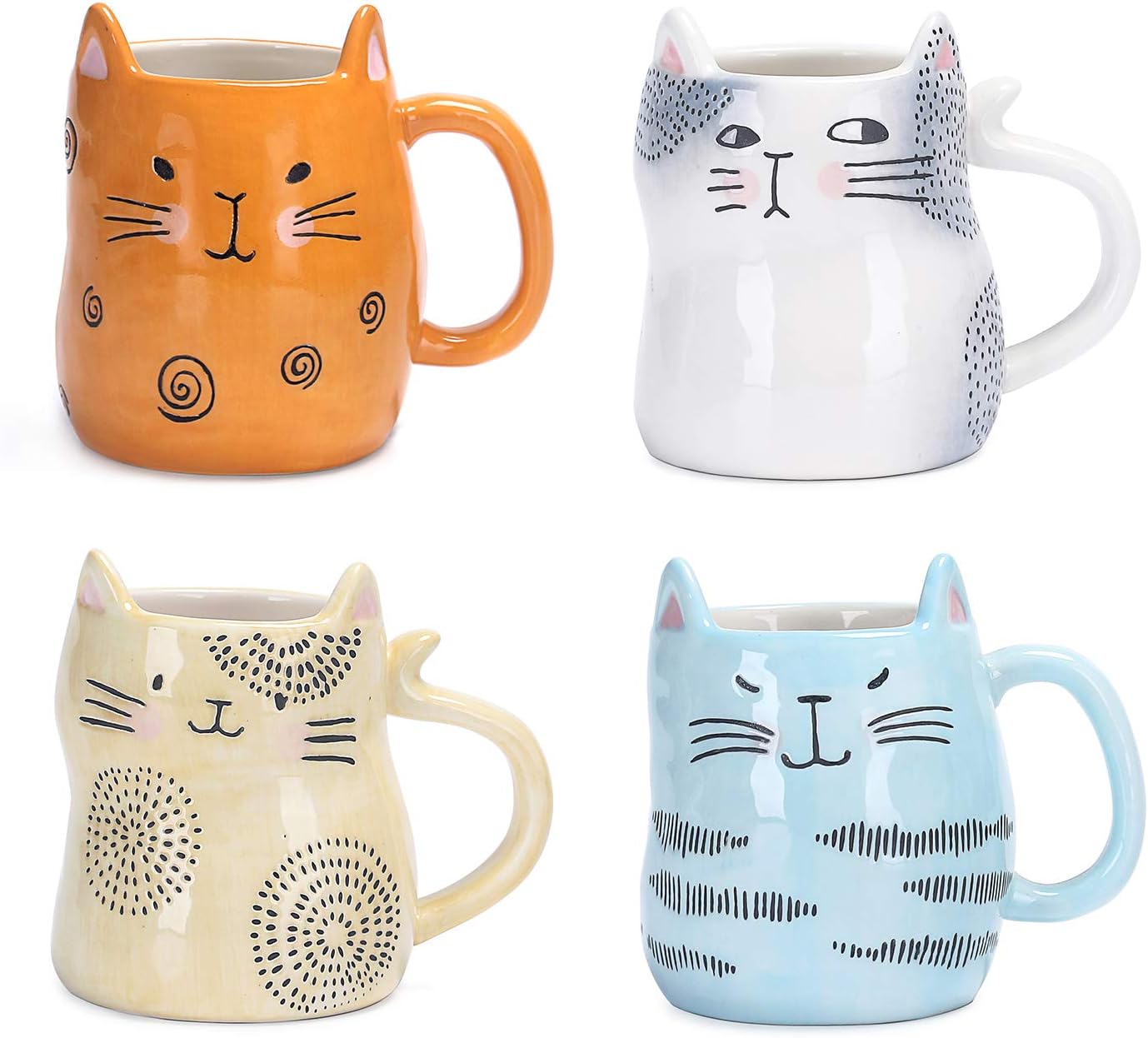 Amazon.com: Yarlung Set of 4 Cute Ceramic Coffee Mugs, 12 Oz Each ...