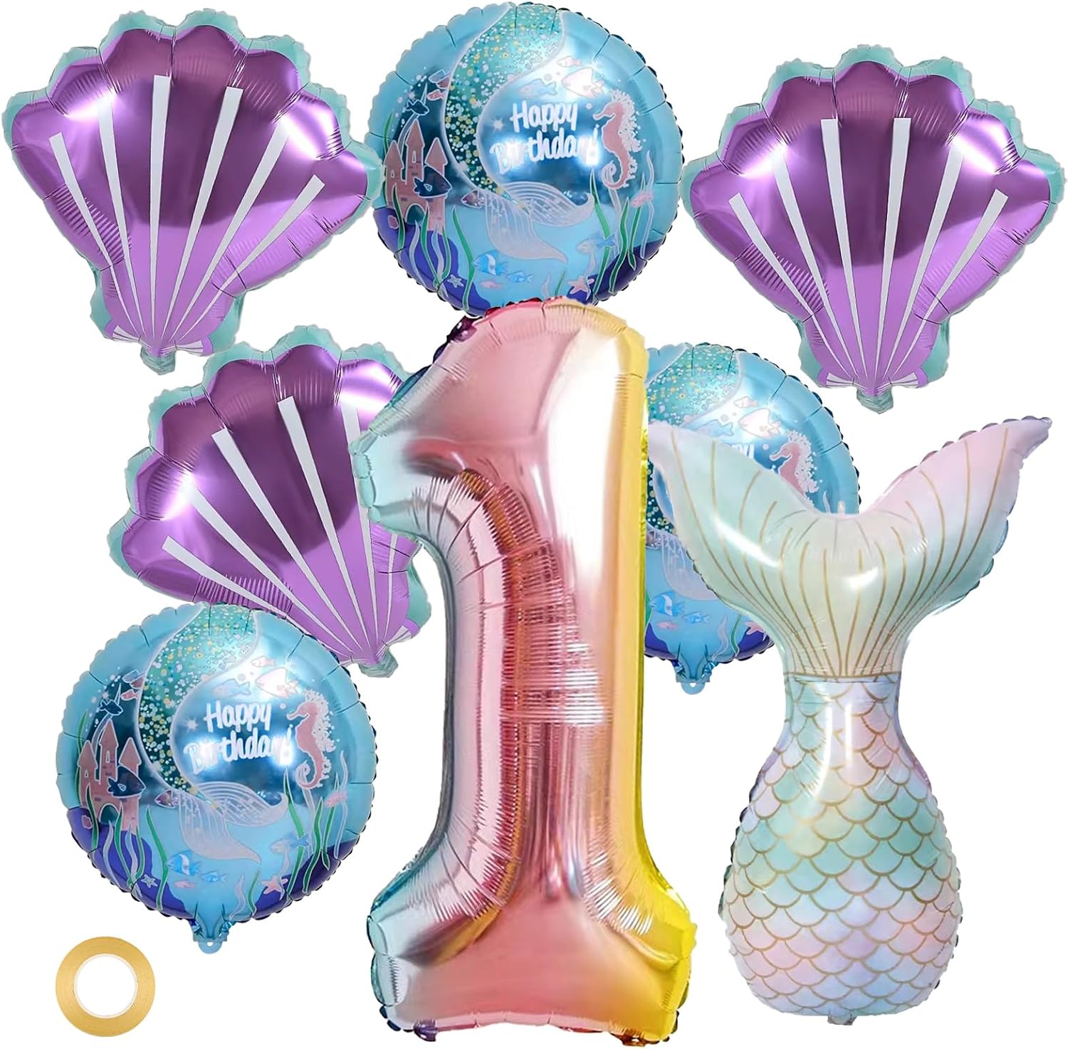 Amazon.com: QEEYON 8Pcs Mermaid Balloons Kit, Mermaid Tail & Number 1 ...