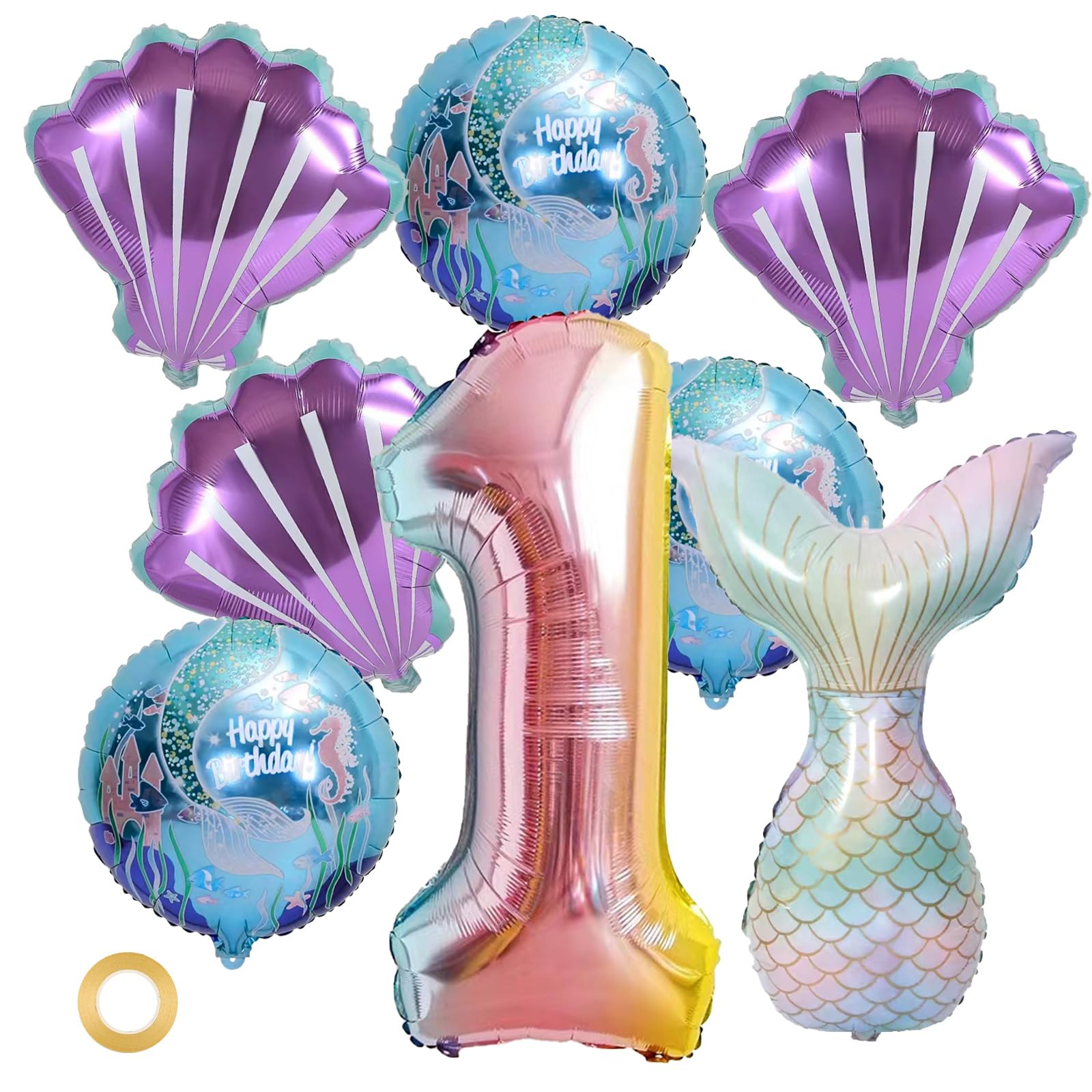 Amazon.com: QEEYON Mermaid Birthday Decoration Kit 8Pcs Mermaid ...