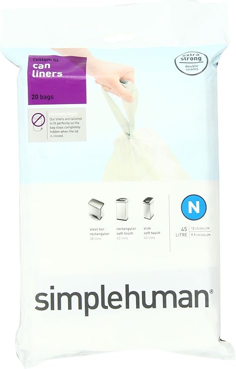 Amazon.com: simplehuman Custom Fit Trash Can Liner N, 45 Liters / 12 ...
