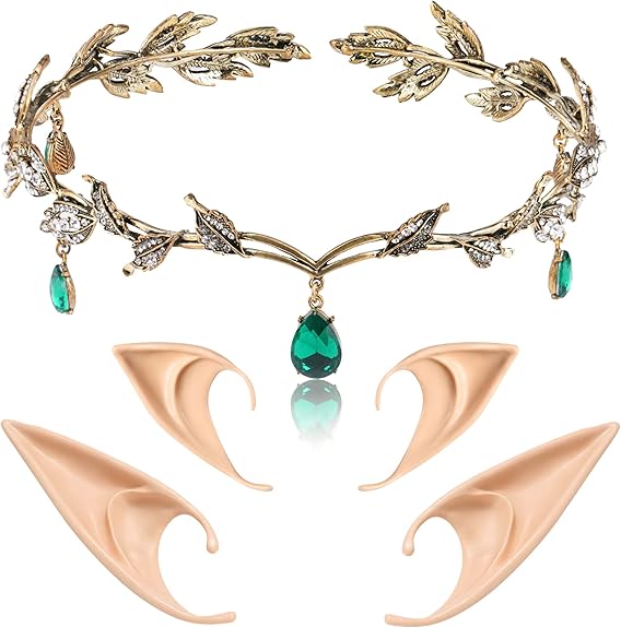 Amazon.com: FRESHME 2 Pairs Elf Ears with Leaf Headpiece Set - Soft ...