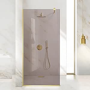 Gold Walk-In Shower Screen 90 cm - 8mm Bronze Glass Enclosure with ...