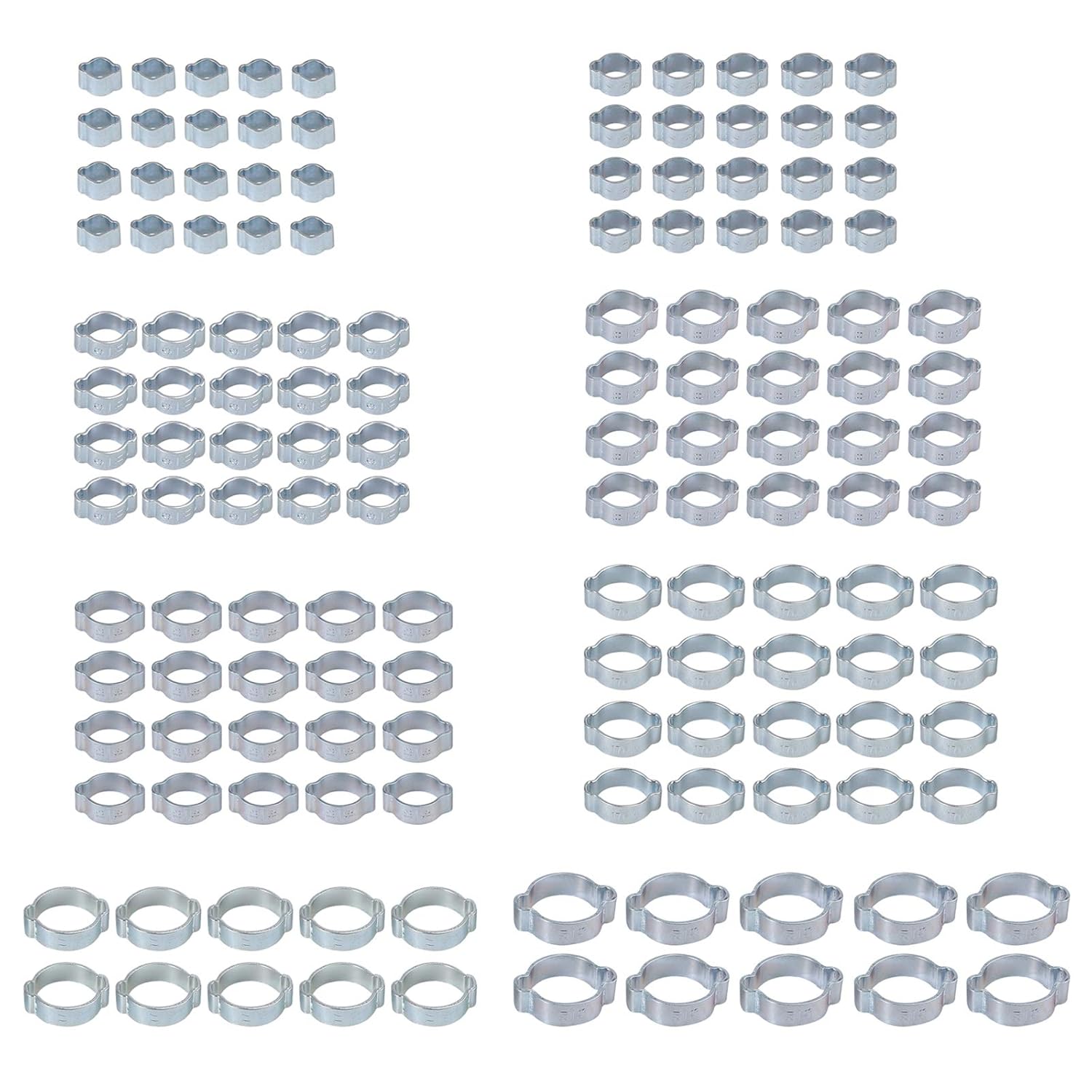 Proster 140pcs Double Ear Hose Clamp Assortment - Wide Adjustable 5 ...