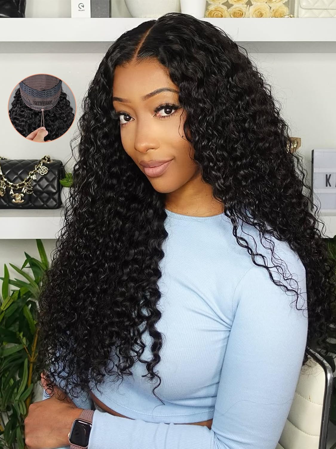 Amazon.com : Curlyme Glueless Wigs Human Hair Pre Plucked Pre Cut Pre ...