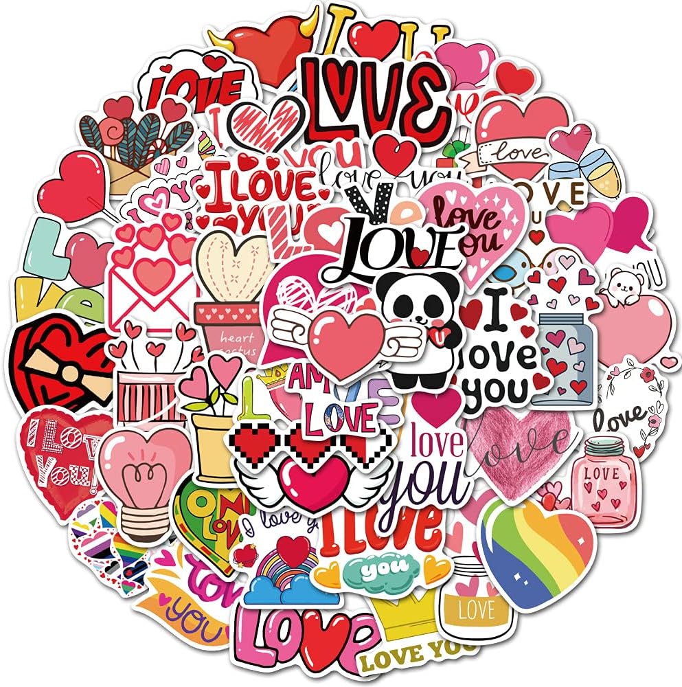 Amazon.com: 50pcs Love Heart Stickers Doodle PVC Waterproof Stickers ...