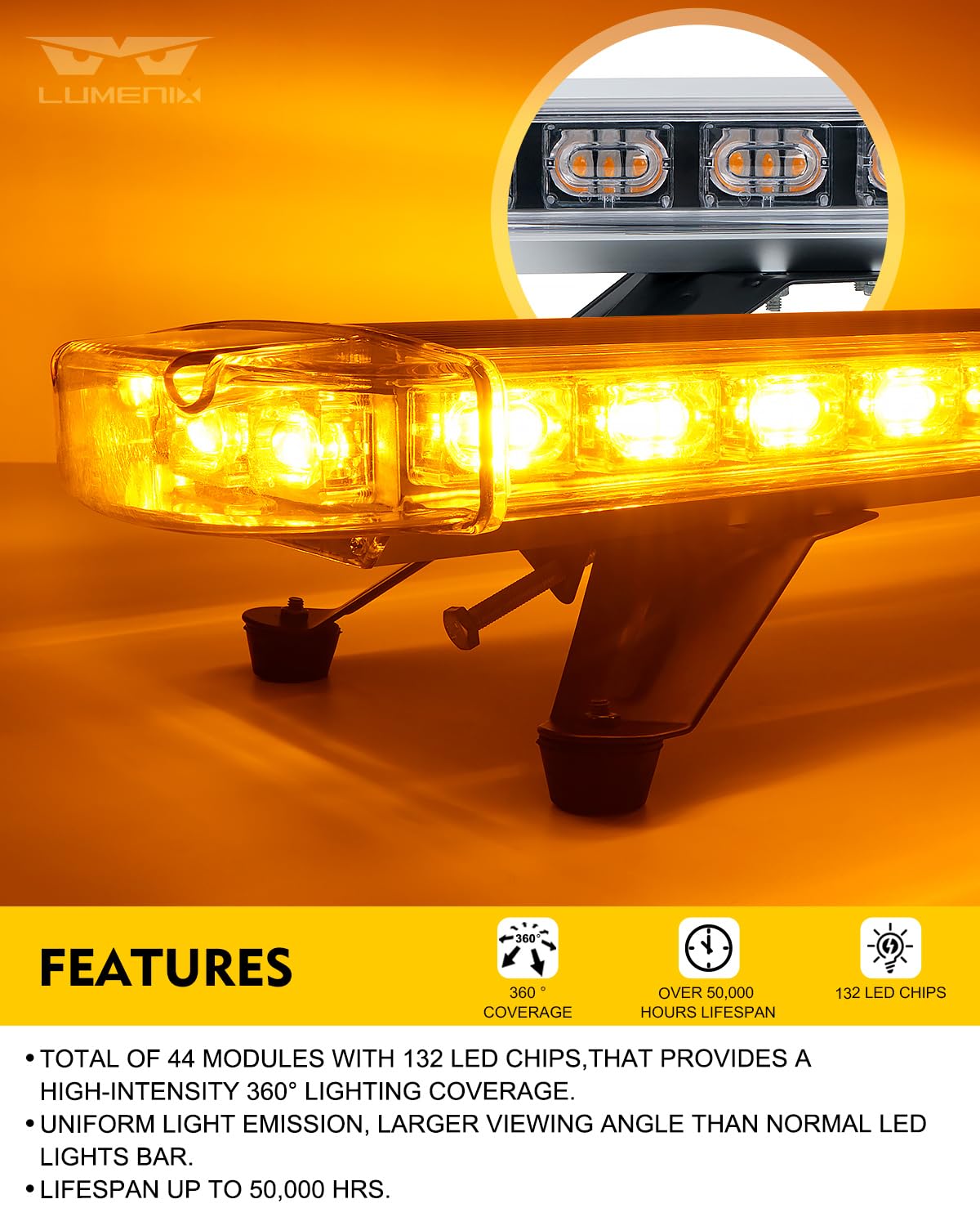 Snapklik.com : LUMENIX 48 Inch Amber LED Rooftop Emergency Strobe ...