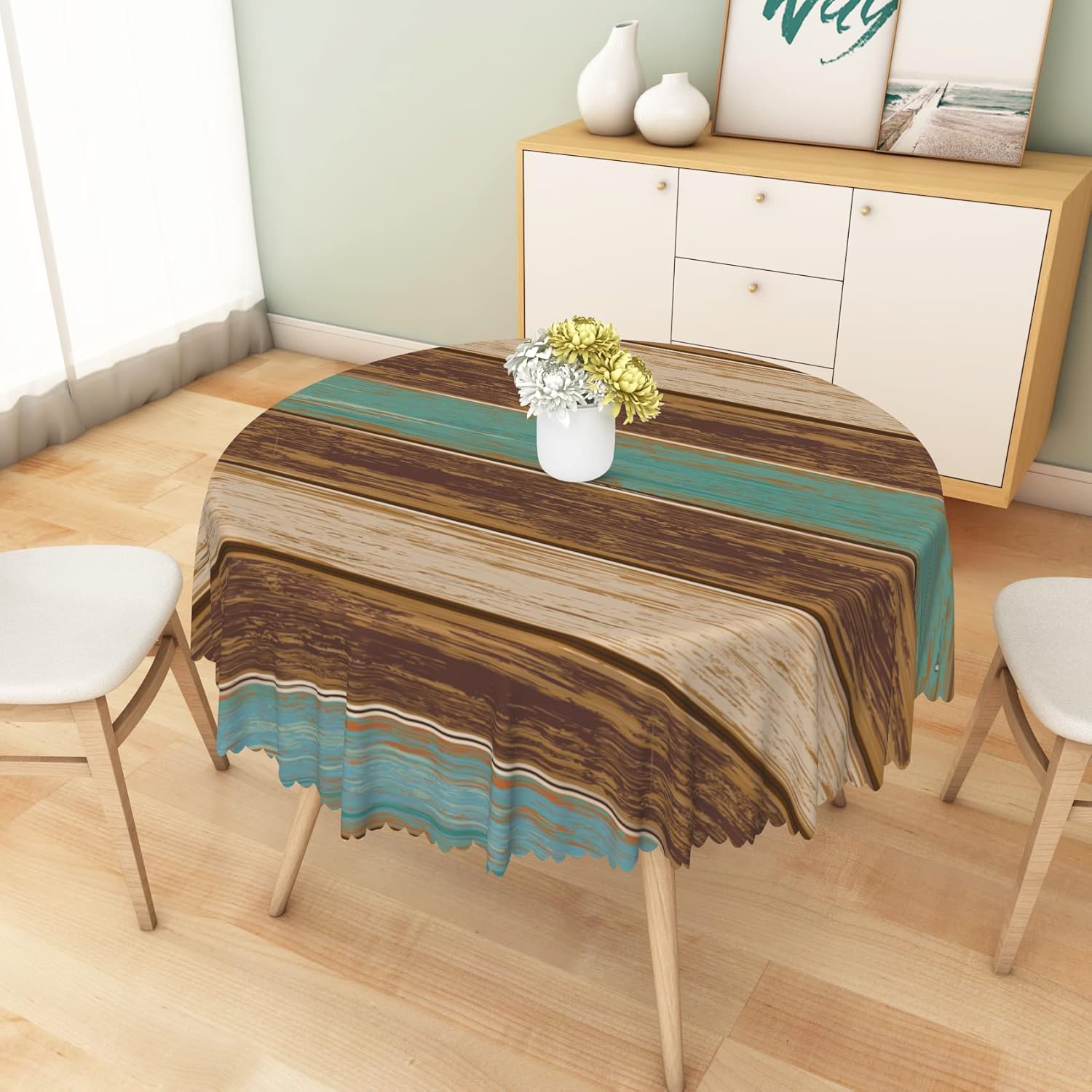 Amazon.com: OFILA Round Wood Grain Table Cloth 60inch Fabric Heavy Duty ...