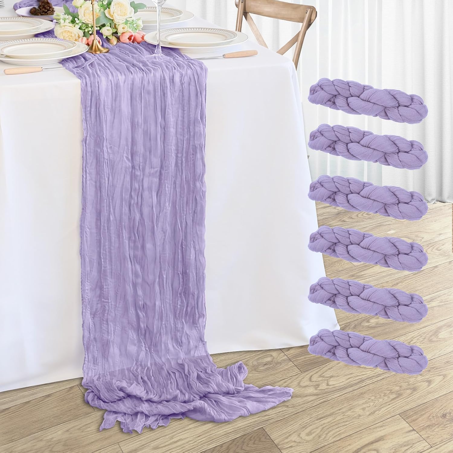 Amazon.com: Heneger 6 Pack Lilac Purple Cheesecloth Table Runner 10Ft ...
