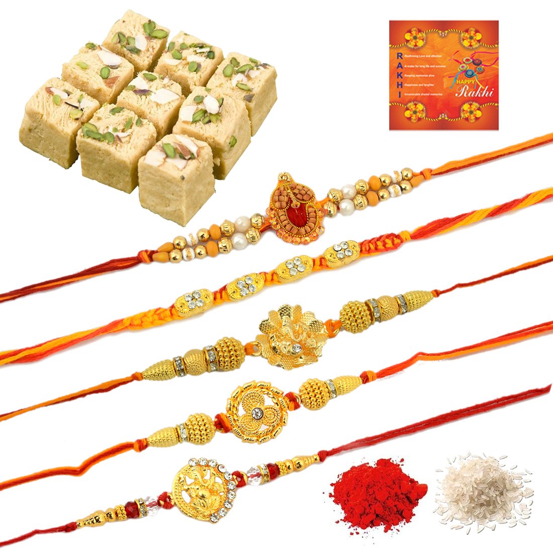 Rakhi Wala Rakhi Gift Packs Soan Papdi 400Gm with Multicolor Rajasthani ...