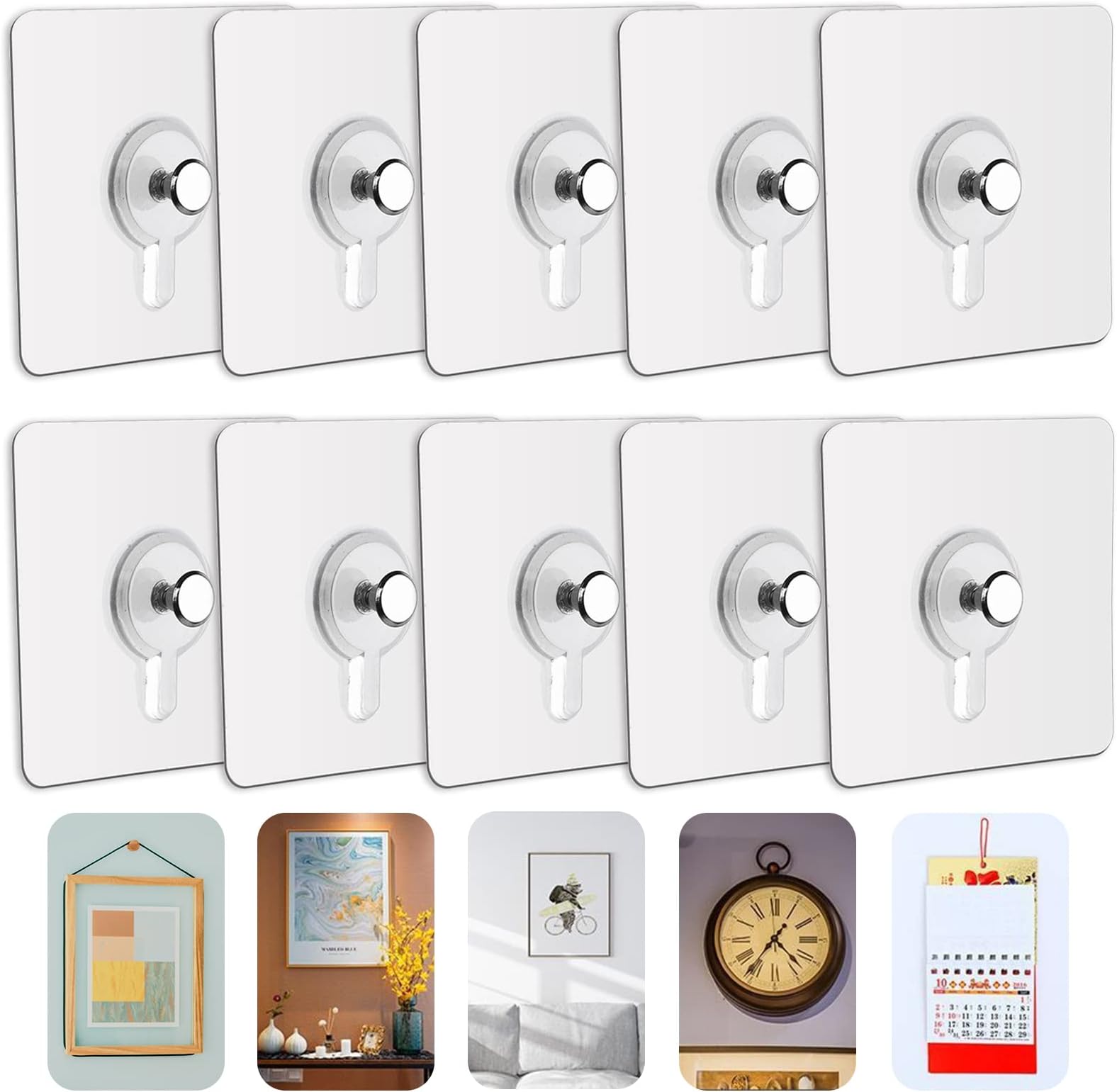 Fixation Cadre Sans Percer, 20pcs Clou Adhésif Mural Attache Tableau ...