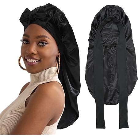 Amazon.com : AWAYTR Long Satin Bonnet for Women - Double Layer Elastic ...