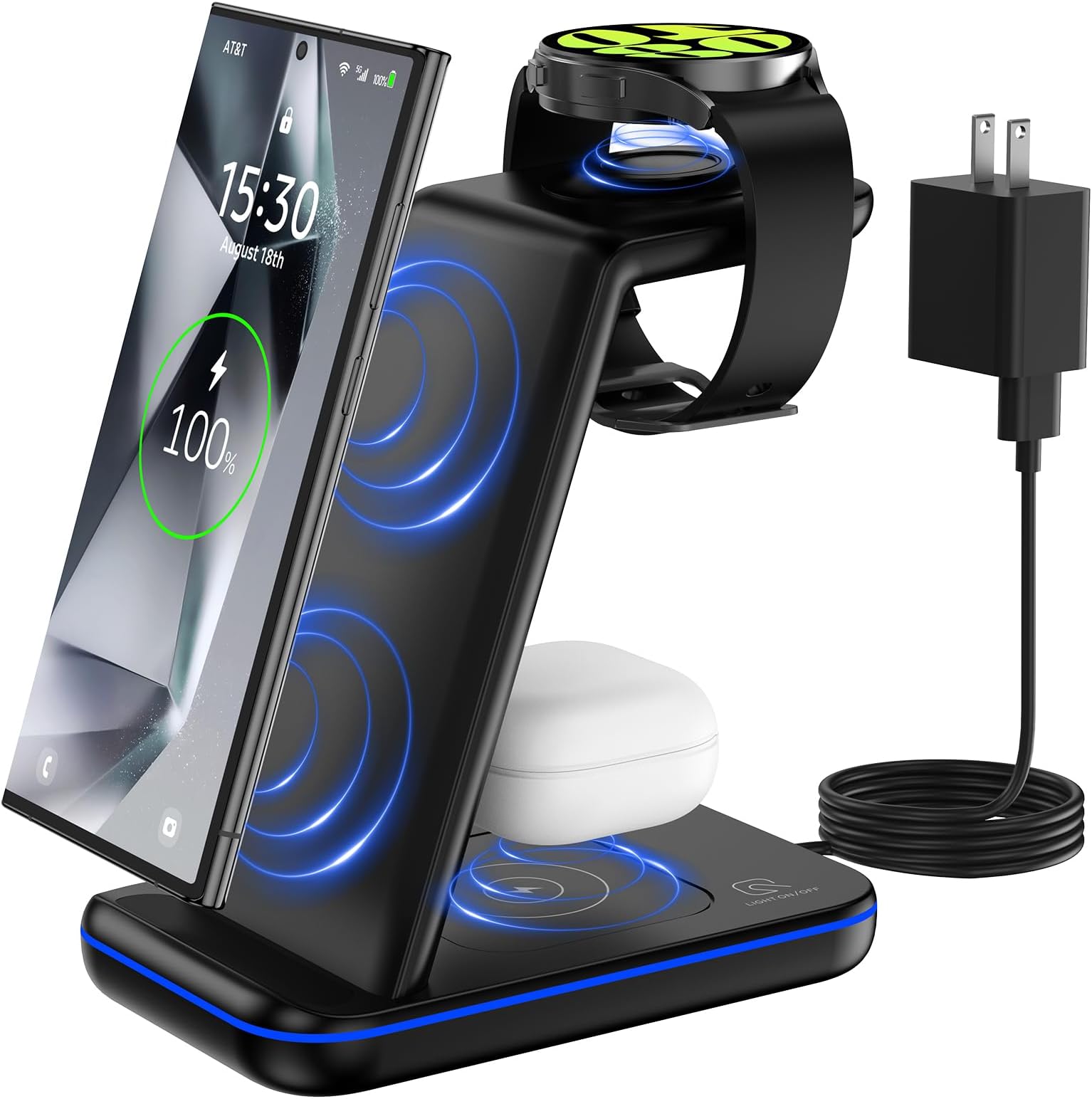 Amazon.com: Wireless Charging Station for Samsung, 3 in 1 Wireless ...