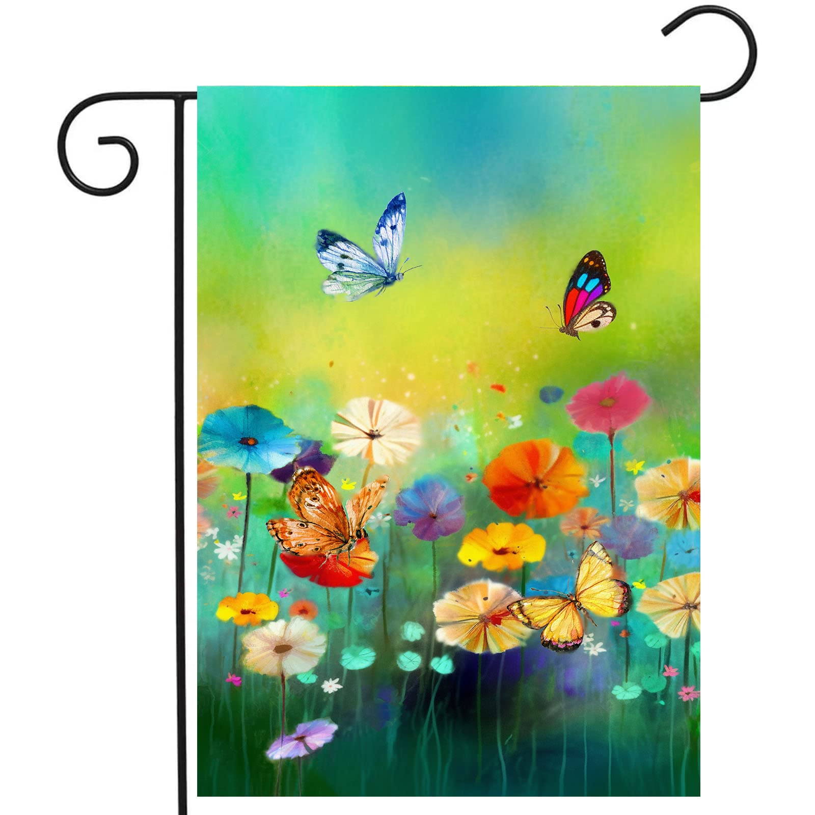 Amazon.com : Summer Flower Garden Flag Butterfly Flag Floral Spring ...