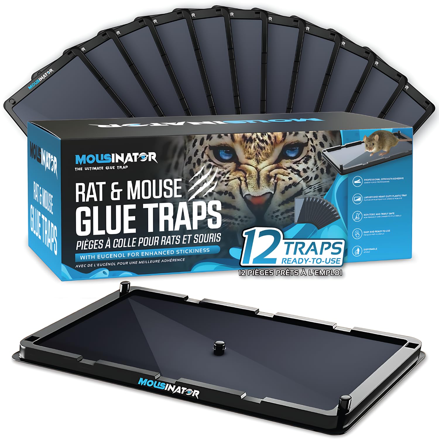 MOUSINATOR Rat and Mouse Large Glue Traps, 12-Pack, Larger and Heavier ...