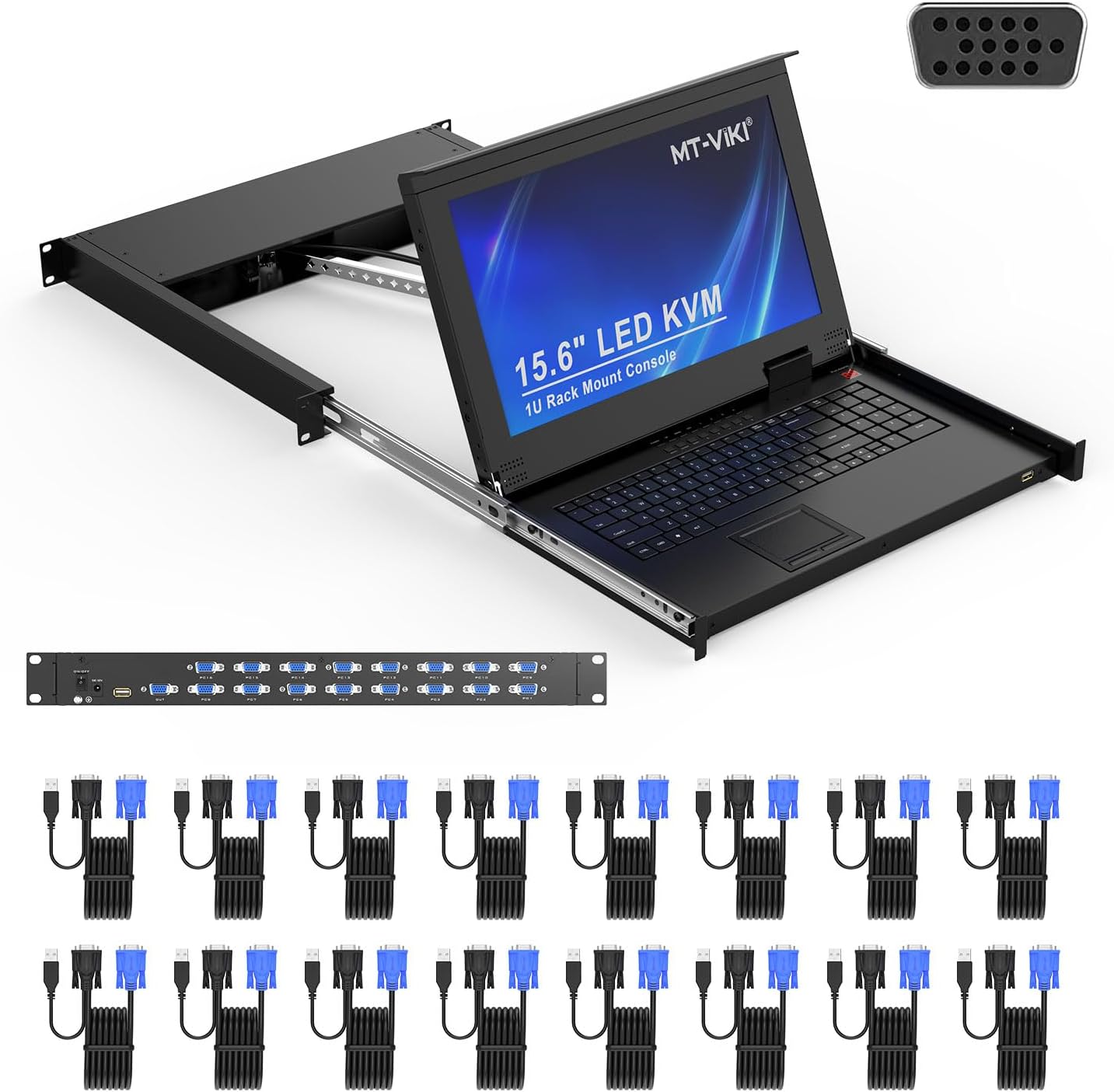 Amazon.com: MT-VIKI 16 Port VGA KVM Console, 1U Rack Mount KVM Console ...
