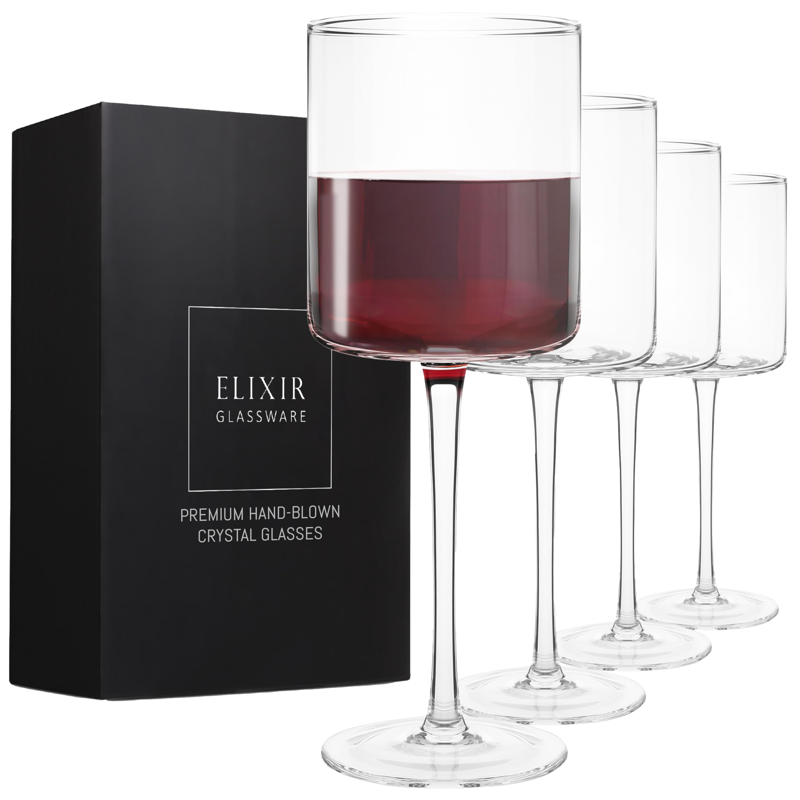 Amazon.com | ELIXIR GLASSWARE Wine Glasses Set of 4-17oz - Square Wine ...