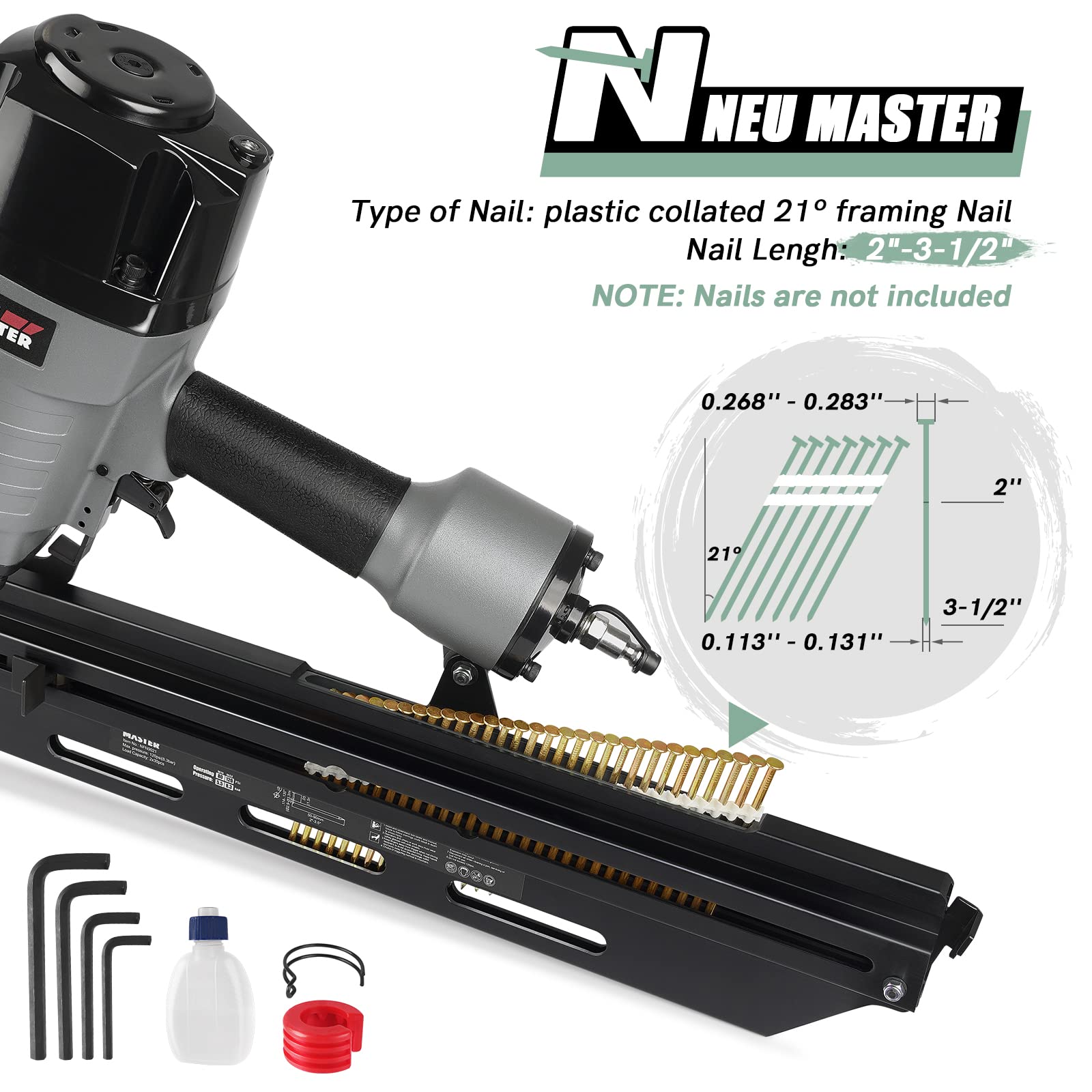 Master Mechanic Framing Nailer With Full Head & Tool Free Depth ...