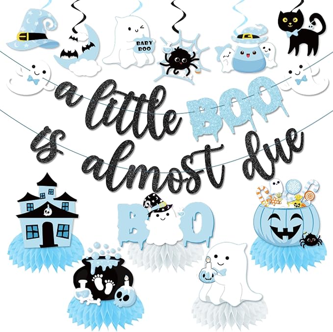Amazon.com: A Little Boo Is Almost Due Baby Shower Decorations, Little ...