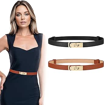 oruola 2pcs Women's Adjustable Skinny Leather Belt with Golden Turn ...