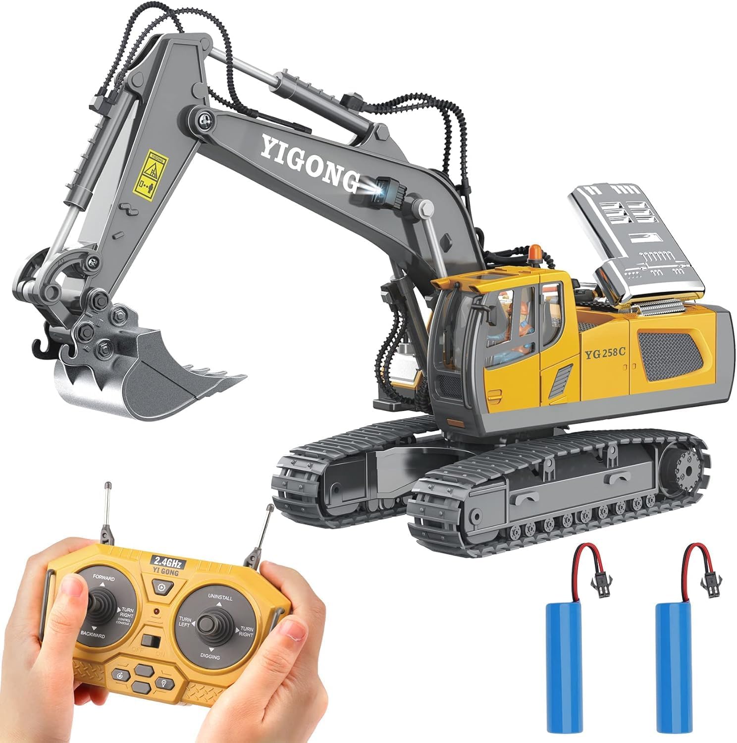 Besswin Remote Control Excavator Toy 660-F1 with Metal Shovel, Light ...