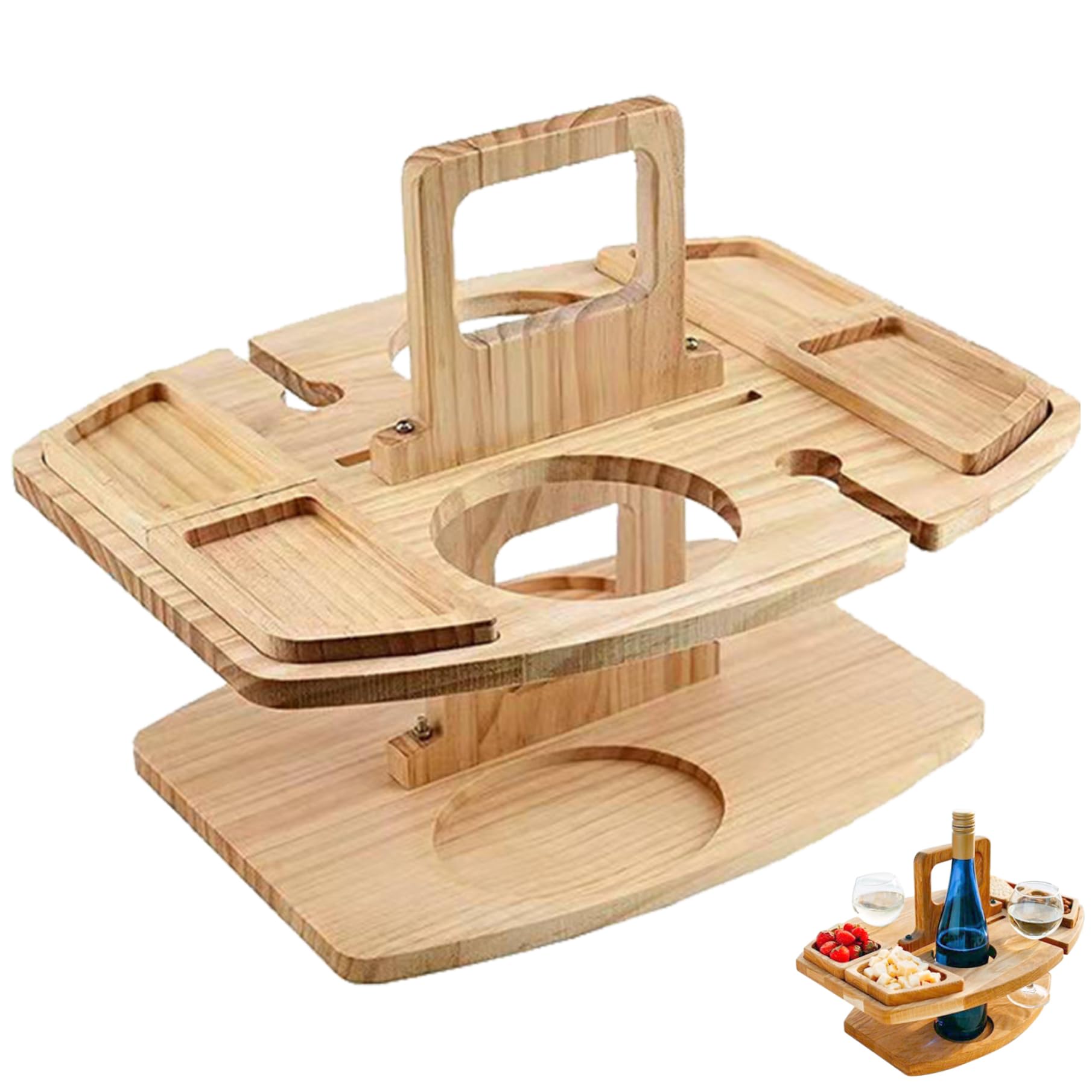Wood Wine Table Picnic Table Portable Detachable Wine Table with 2 Wine ...