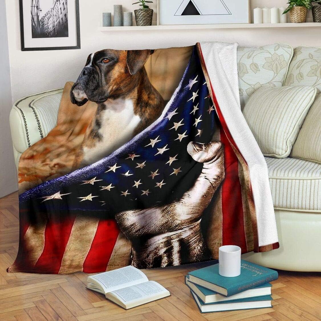 Amazon.com: Boxer Blanket - American Flag - Dog Blanket - Boxer Dog ...