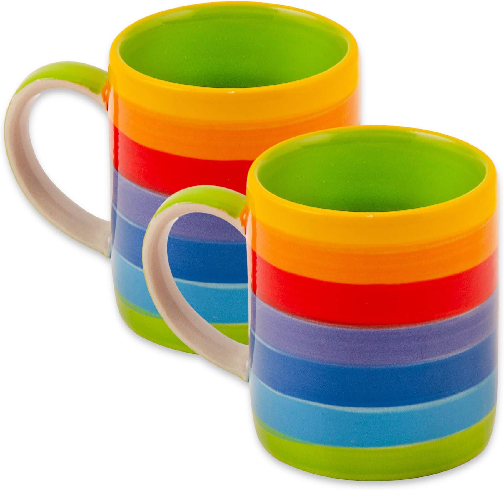 Hand Painted Rainbow Stripe Ceramic Espresso Coffee Mug Set of 2 ...