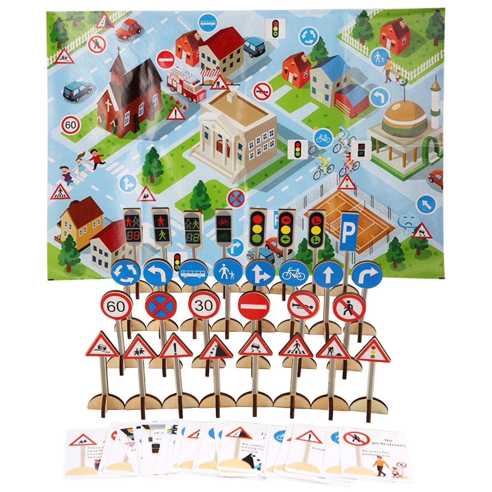 Gesuter Wooden Street Signs Playset Wooden Traffic Road Signs Street ...
