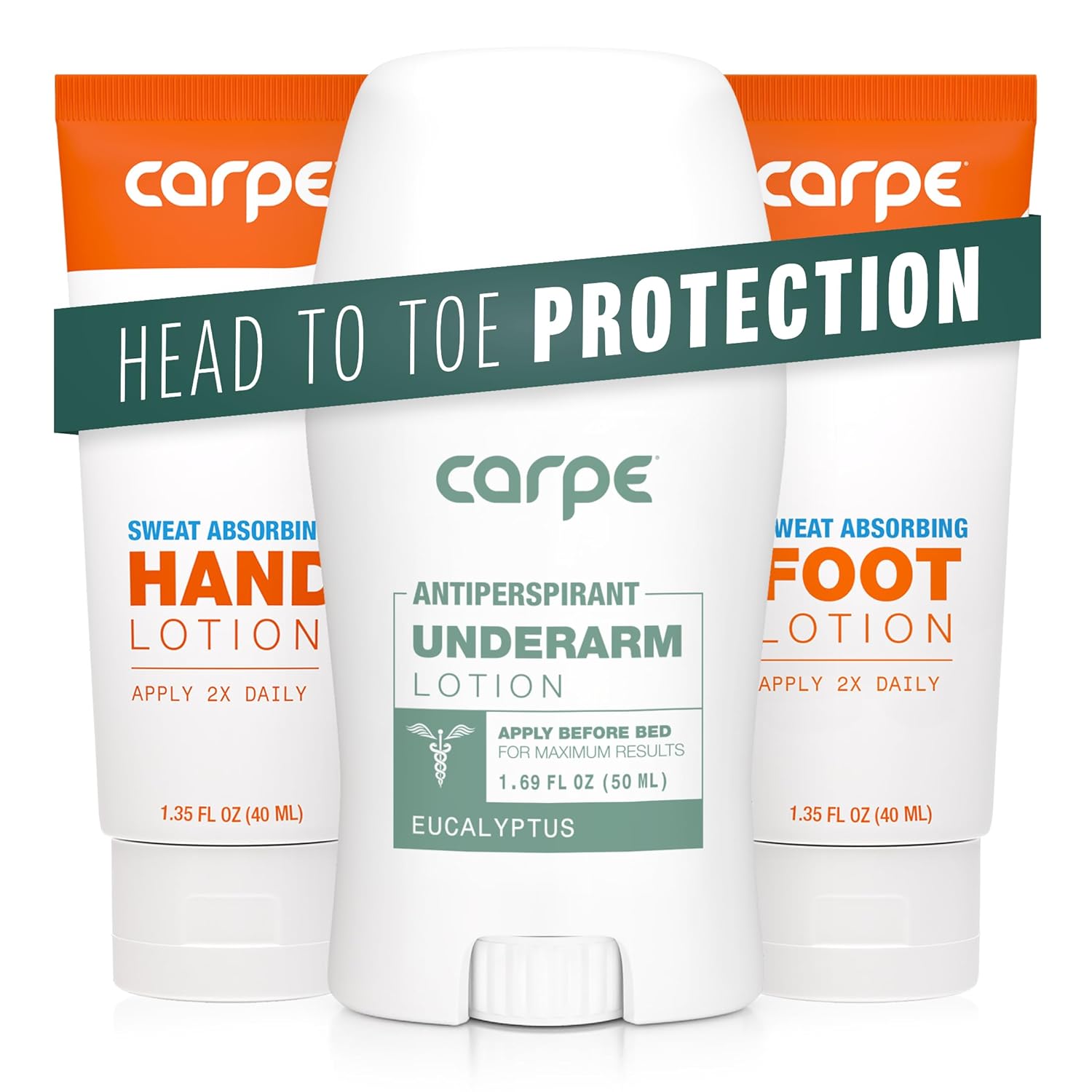 Carpe Antiperspirant Underarm, Hand & Foot Lotion Bundle, Head to Toe ...