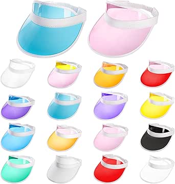 Noamus 16 Pack Clear Sun Visor Hats, Unisex Candy Color Plastic Cap ...