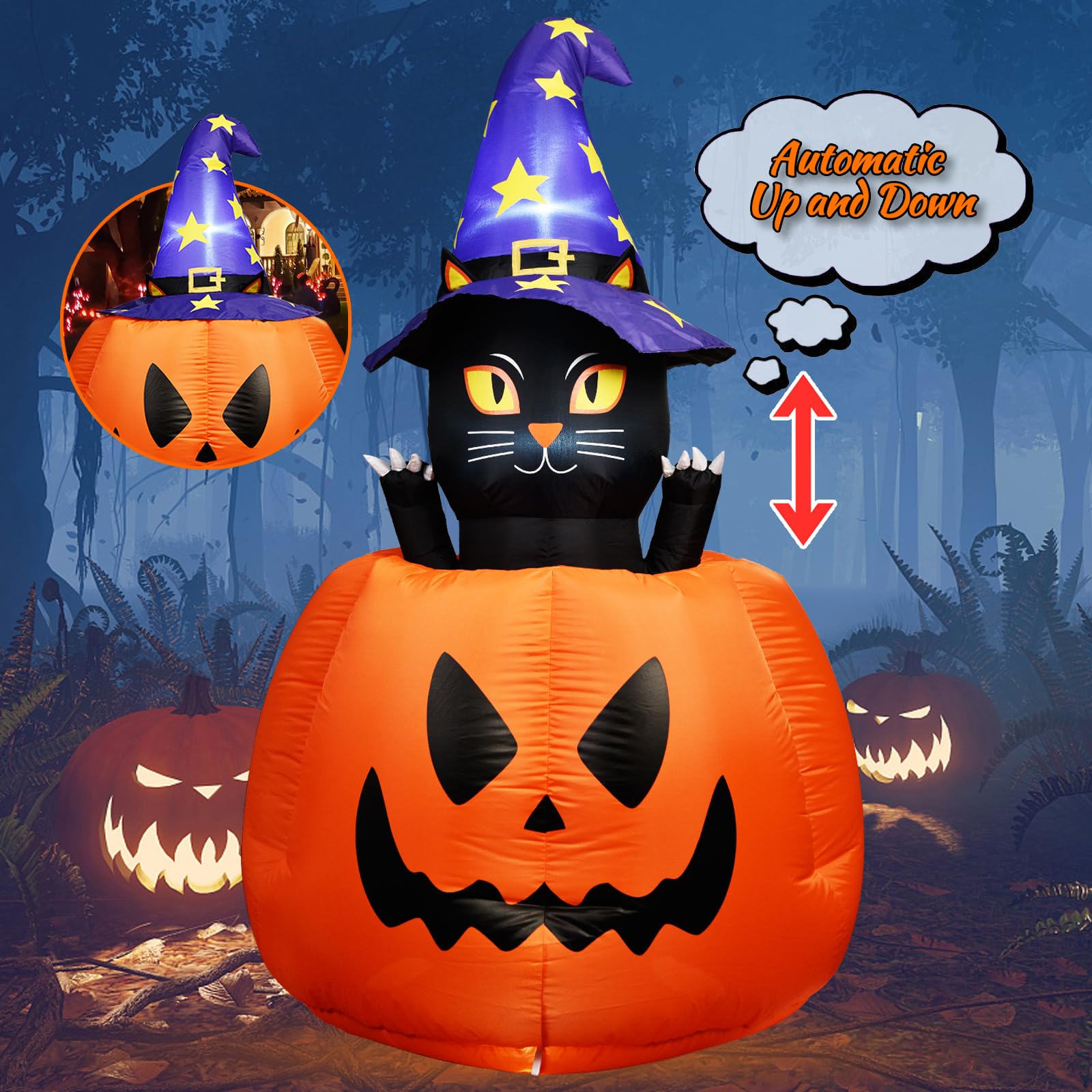Amazon.com: 5.3 FT Halloween Inflatable Animated Witch Cat in Pumpkin ...