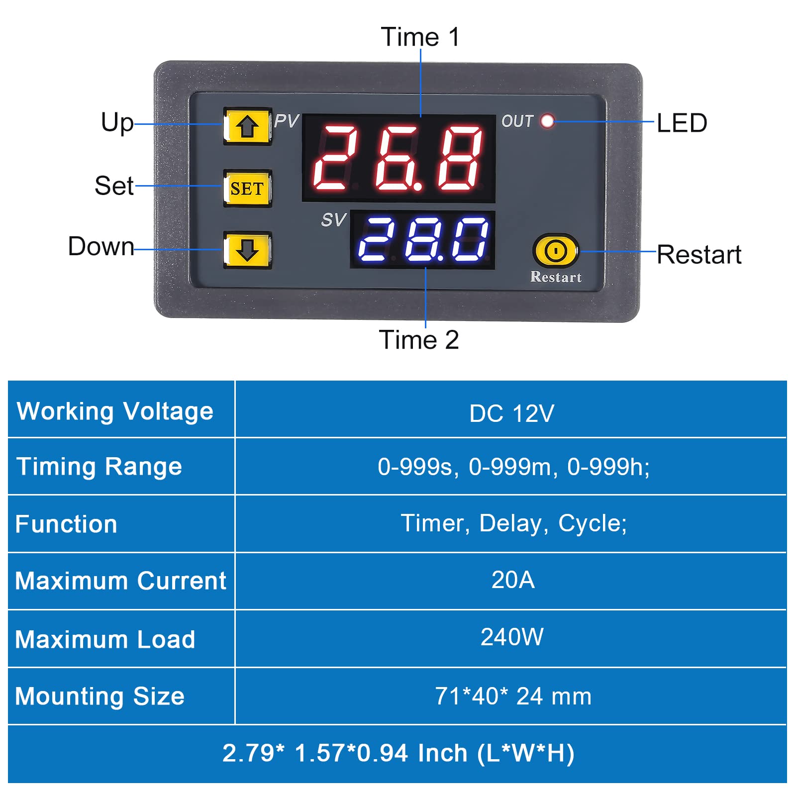 Snapklik.com : 2Pcs Timer Delay Relay DC 12V 20A Programmable Digital Cycle Delay Relay Timer ...