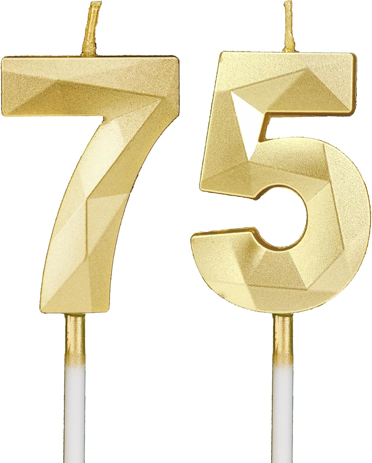 75th Birthday Candles, Gold Number Candles Birthday Decoration, Happy ...