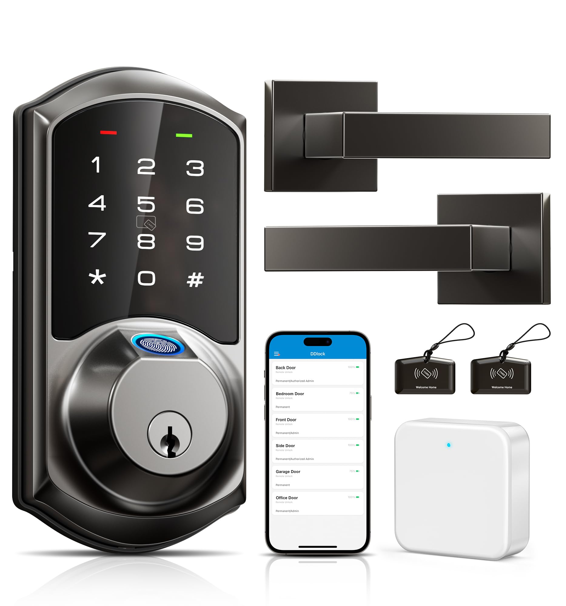 Amazon.com: Veise Fingerprint Smart Locks for Front Door with 2 Handle ...