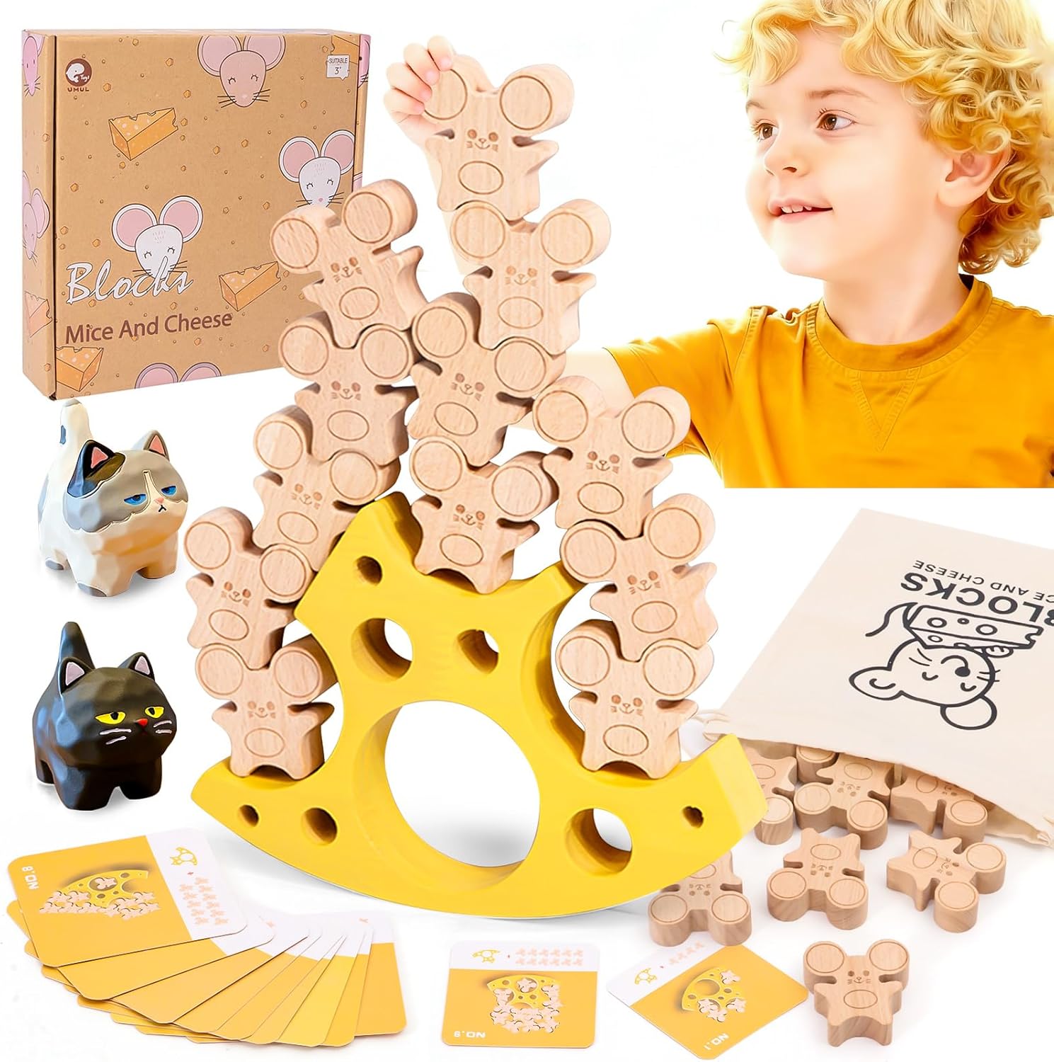 Amazon.com: HAPGFS Wooden Cheese Mice Stacking Blocks Balancing Game ...