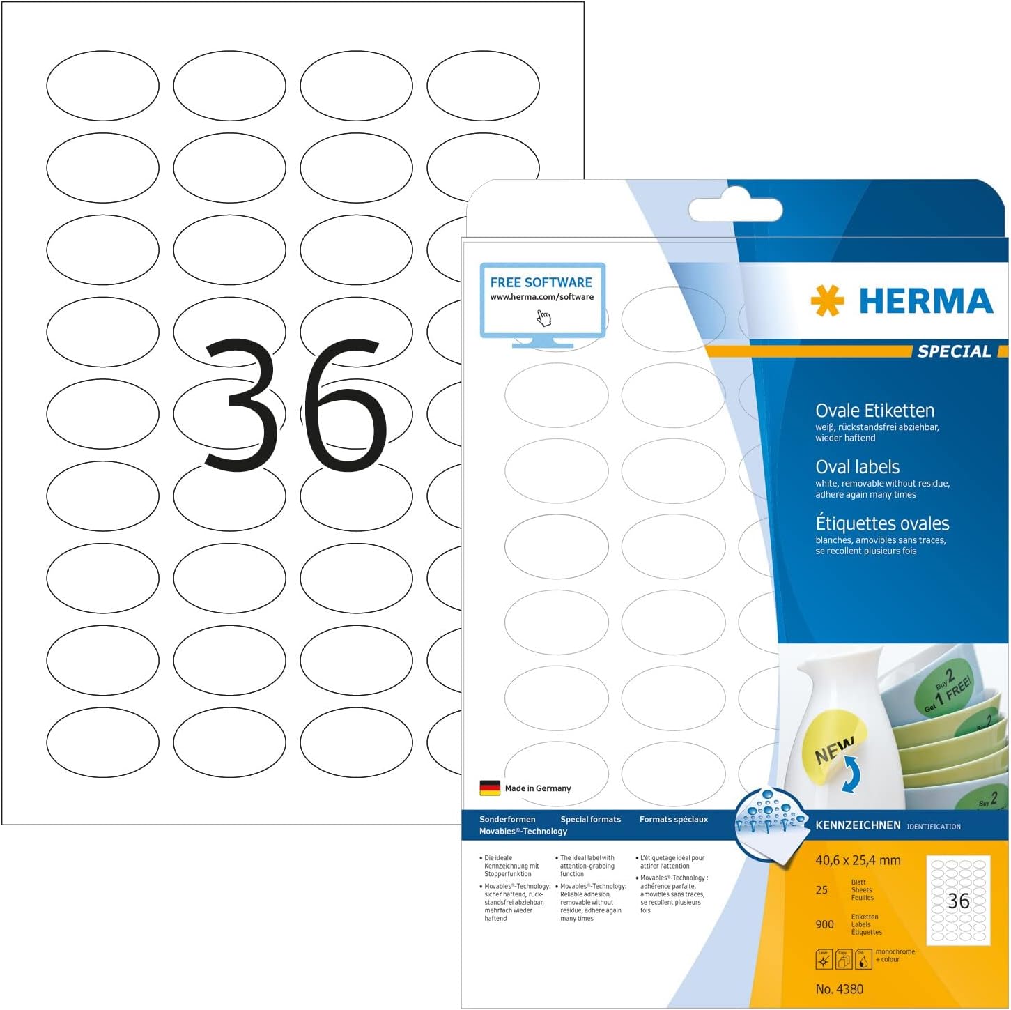 Amazon.com: HERMA 4380 Self Adhesive Removable Oval Labels, 36 Labels ...