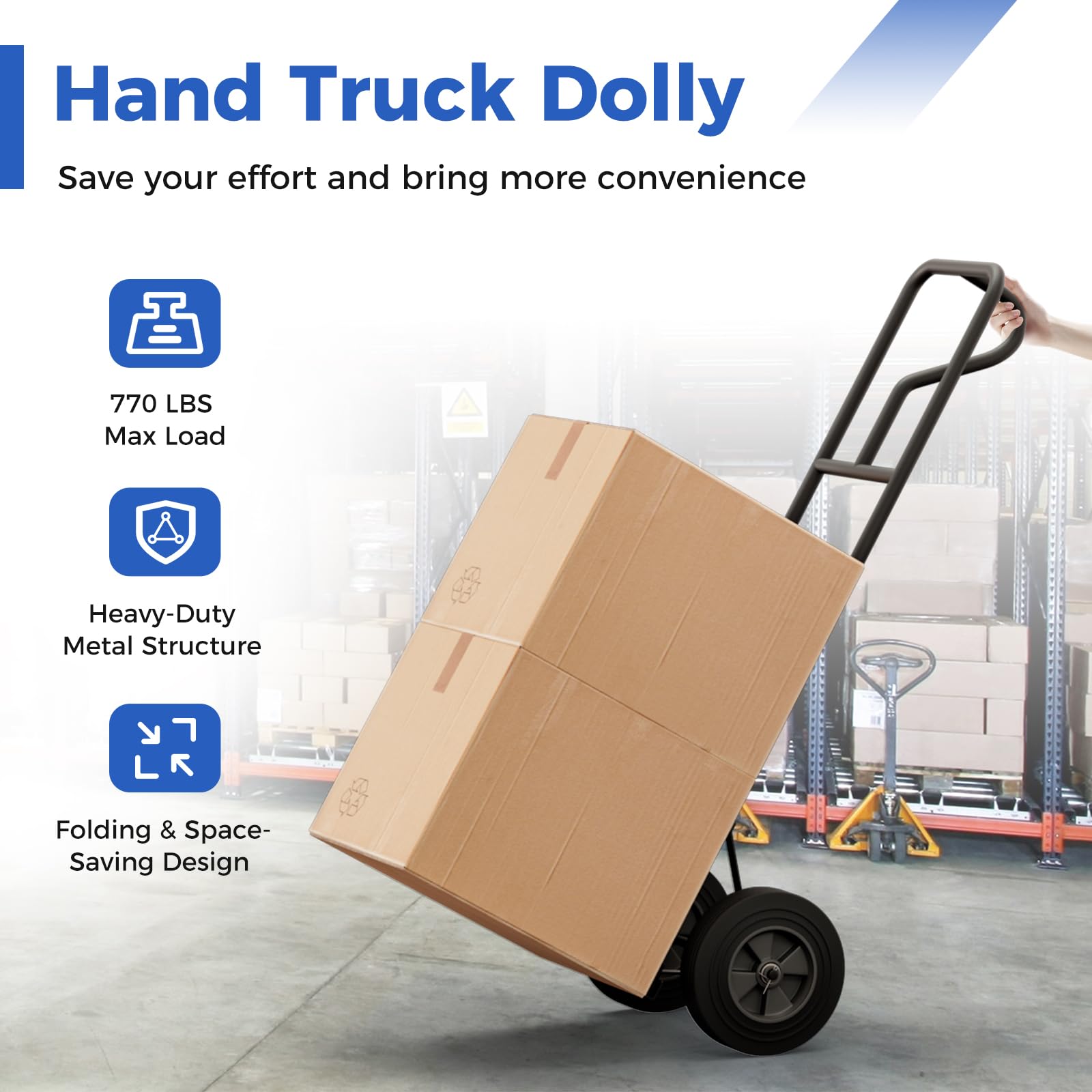 Snapklik.com : Hand Truck, P-Handle Hand Truck Dolly w/770LBS Capacity ...